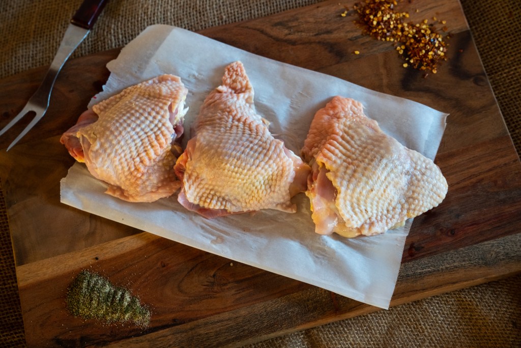 Chicken Bone In - Skin On Thighs $16/lb (1.5-2lb pack) - Whippoorwill ...